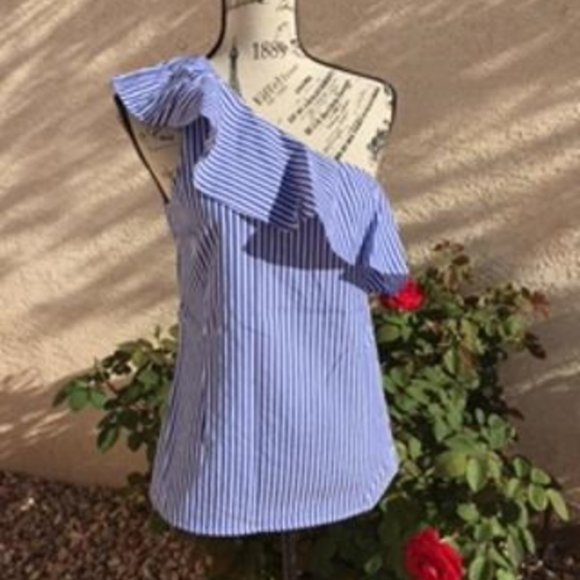 Cosmo Vintage | Tops | Cosmo Vintage Bluewhite Stripe Shoulder Blouse ...